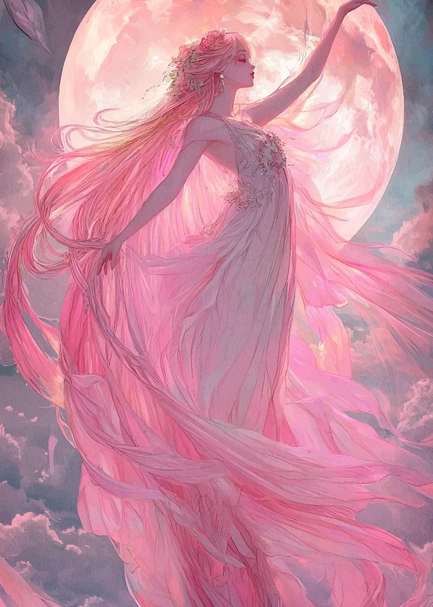 'Pink Goddess with Moon' Poster, picture, metal print, paint by ...