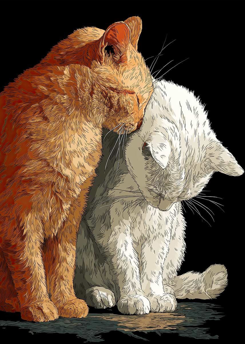 'Two Sweet Cats Cuddling' Poster, picture, metal print, paint by ...
