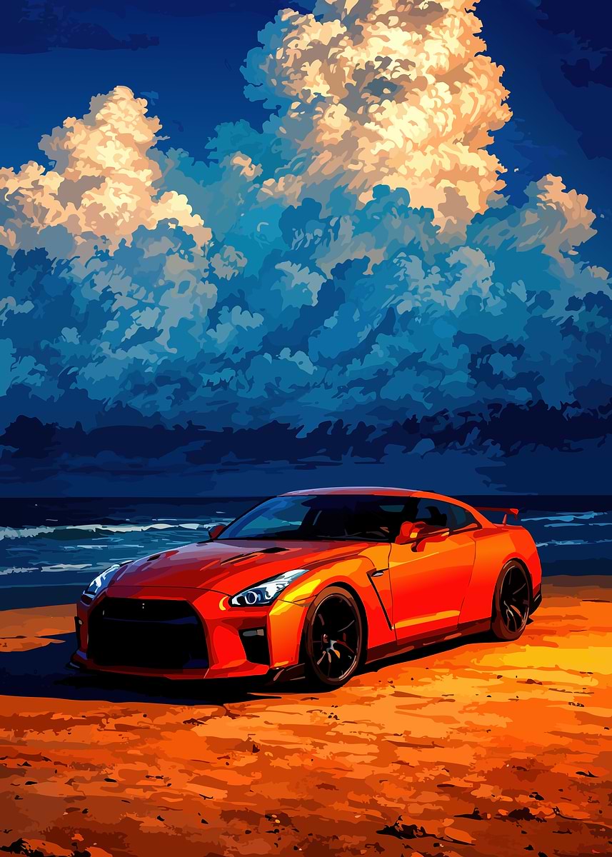 'Nissan GT-R on Beach' Poster, picture, metal print, paint by Betty ...