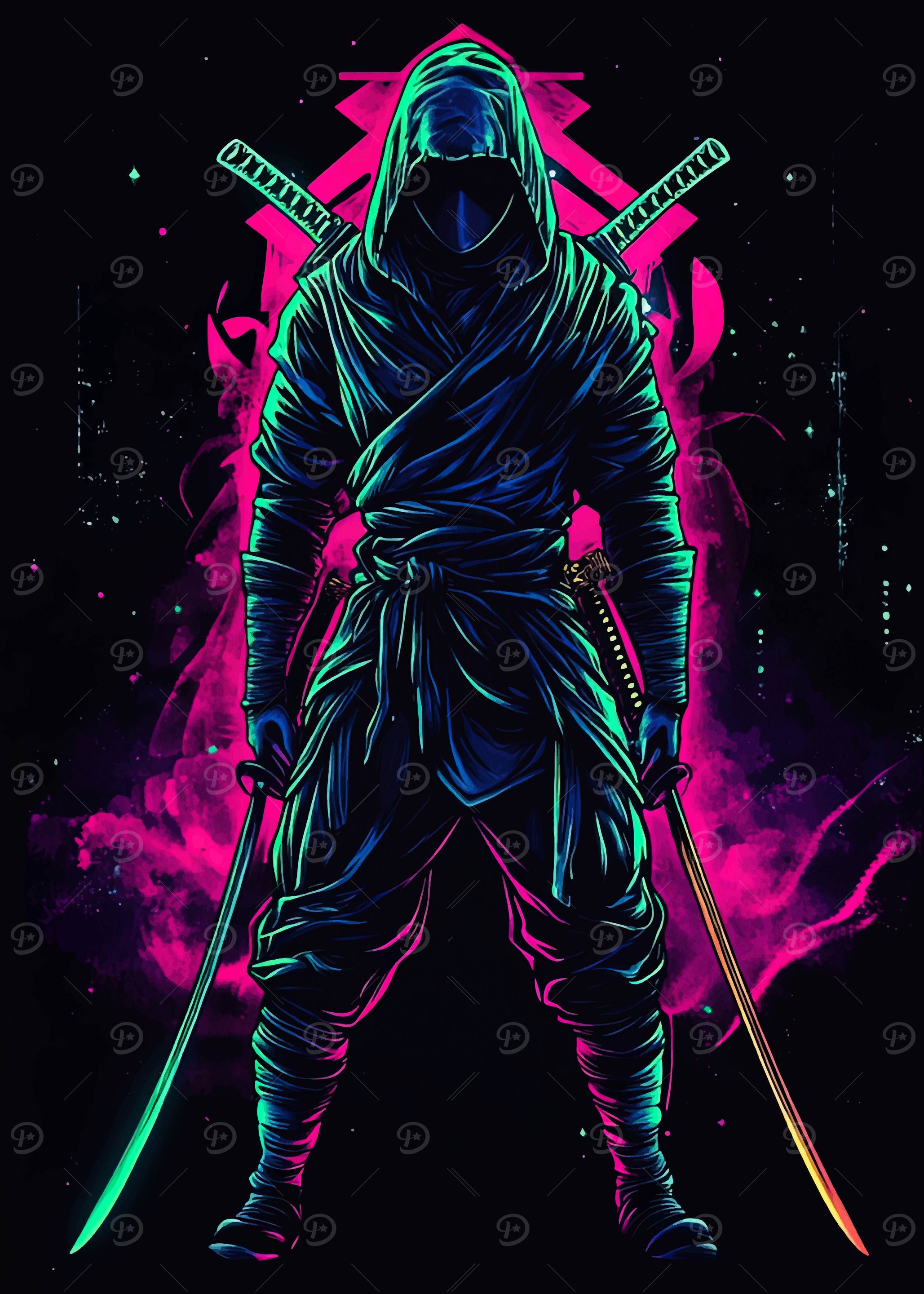 'Neon Ninja Warrior' Poster, picture, metal print, paint by Isaak ...