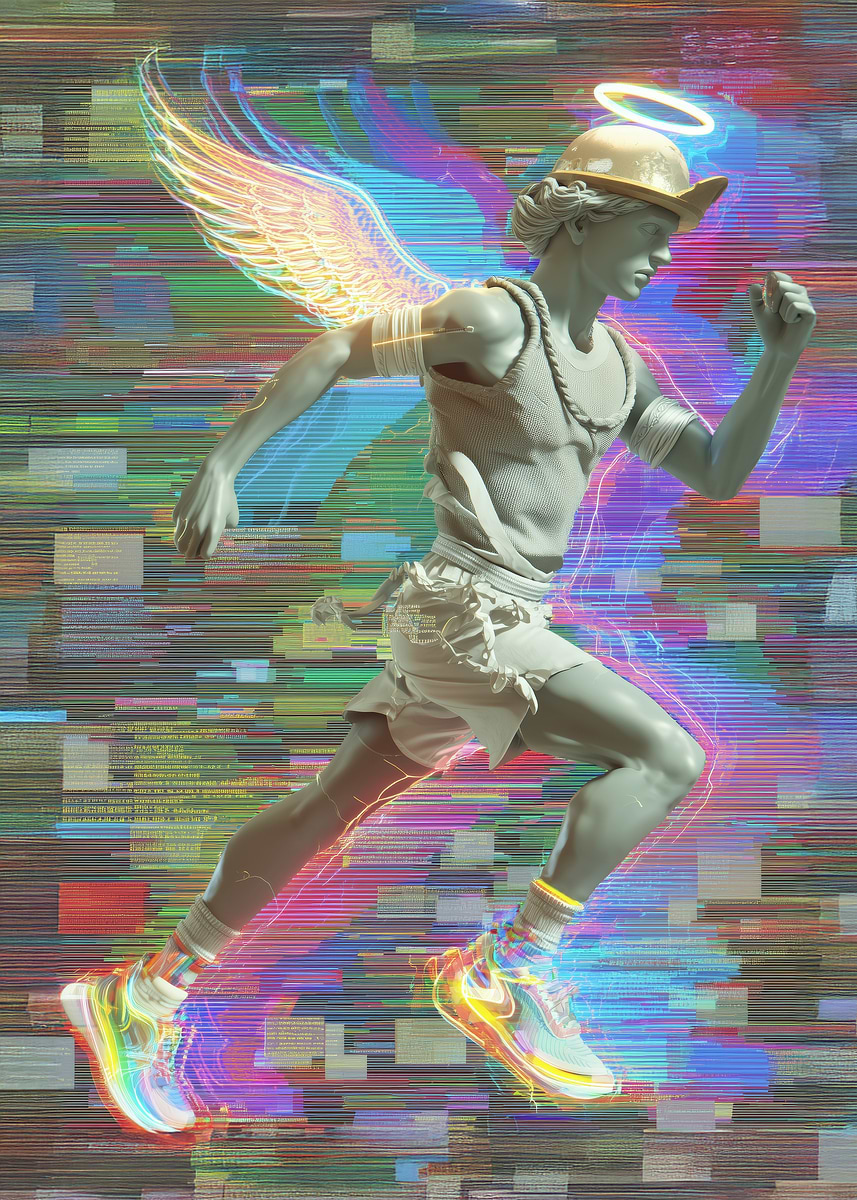 'Angel Runner with Wings and Halo' Poster, picture, metal print, paint ...