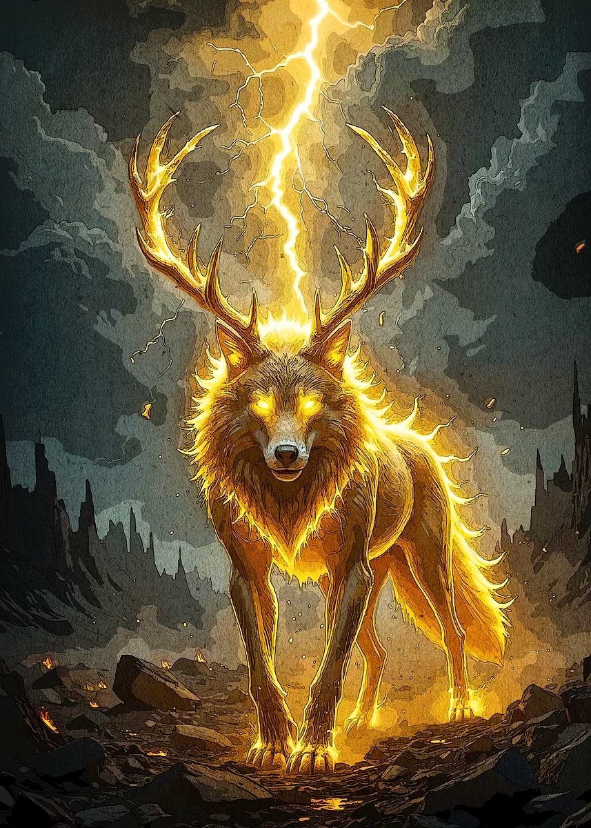 'Golden Wolf Antlers ' Poster, picture, metal print, paint by Jasper ...