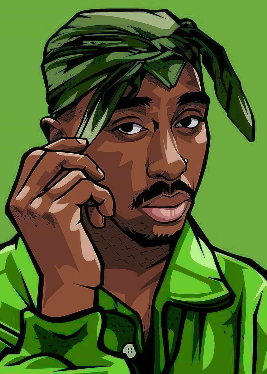 '2Pac Portrait with Green Bandana' Poster, picture, metal print, paint ...