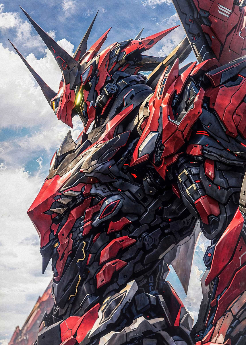 'Red and Black Mecha Robot' Poster, picture, metal print, paint by rina ...