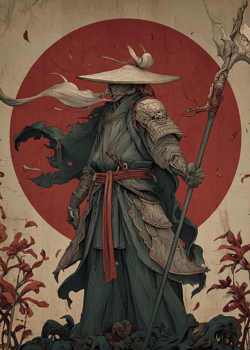 'Samurai Warrior with Halberd and Hat' Poster, picture, metal print ...
