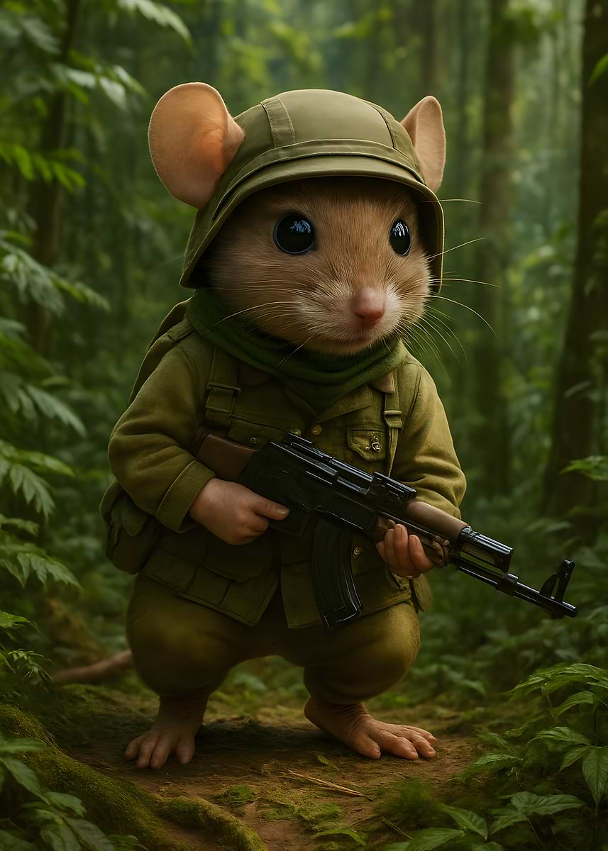 'Mouse Soldier in Jungle' Poster, picture, metal print, paint by ...