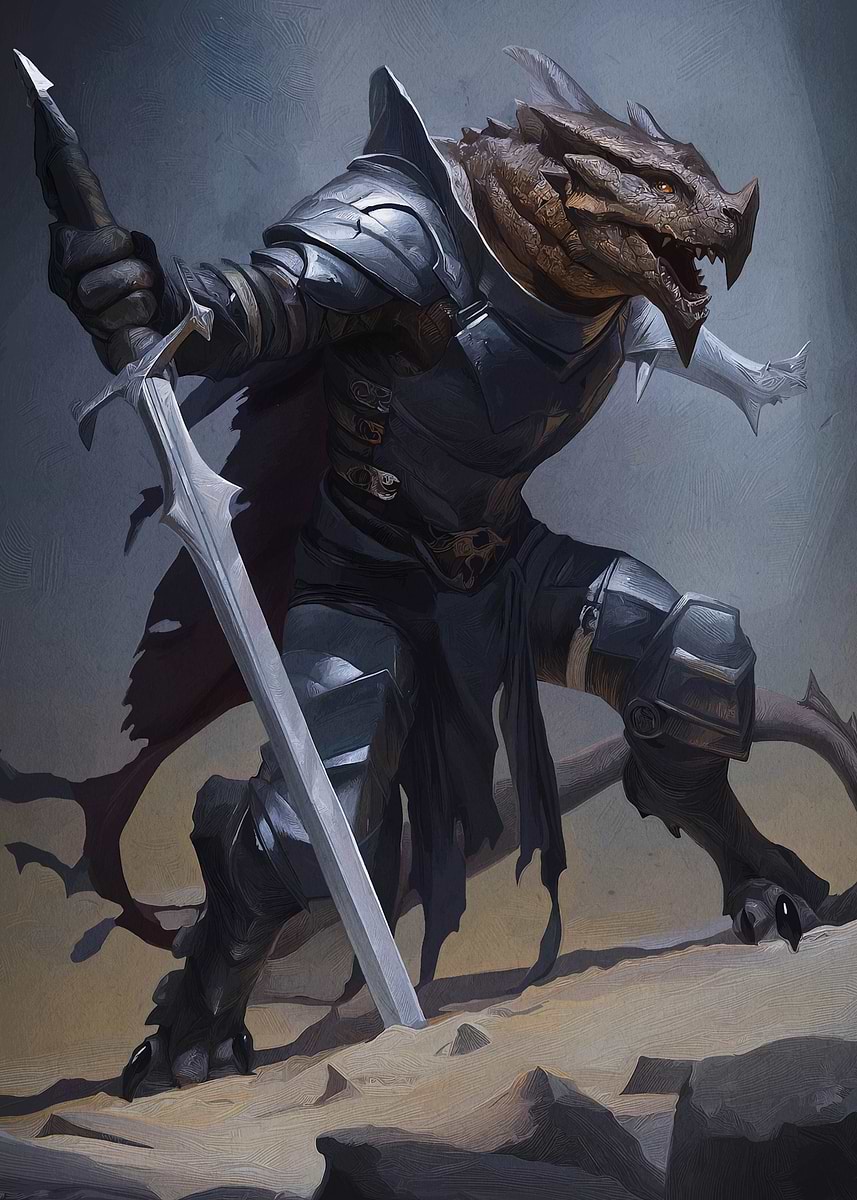 'Dragonborn Warrior with Sword' Poster, picture, metal print, paint by ...