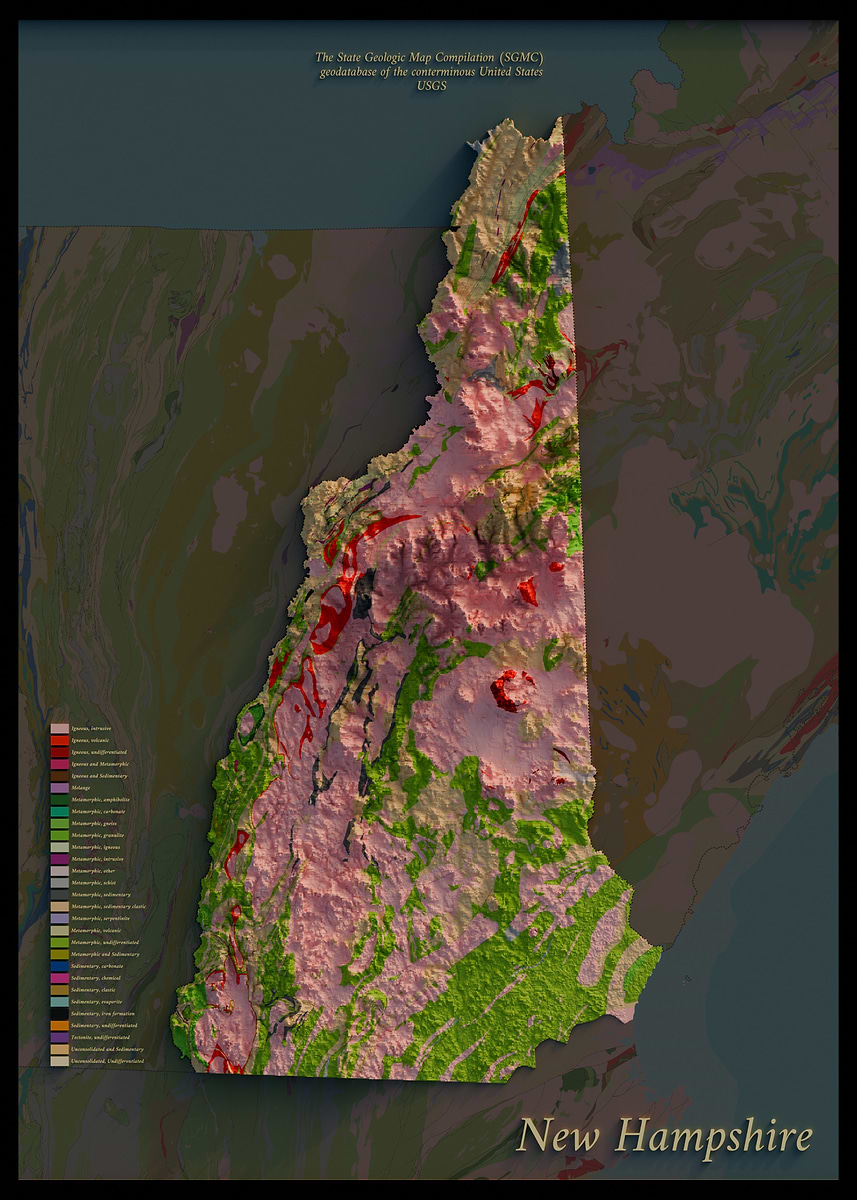 'New Hampshire Geological Map' Poster, picture, metal print, paint by ...