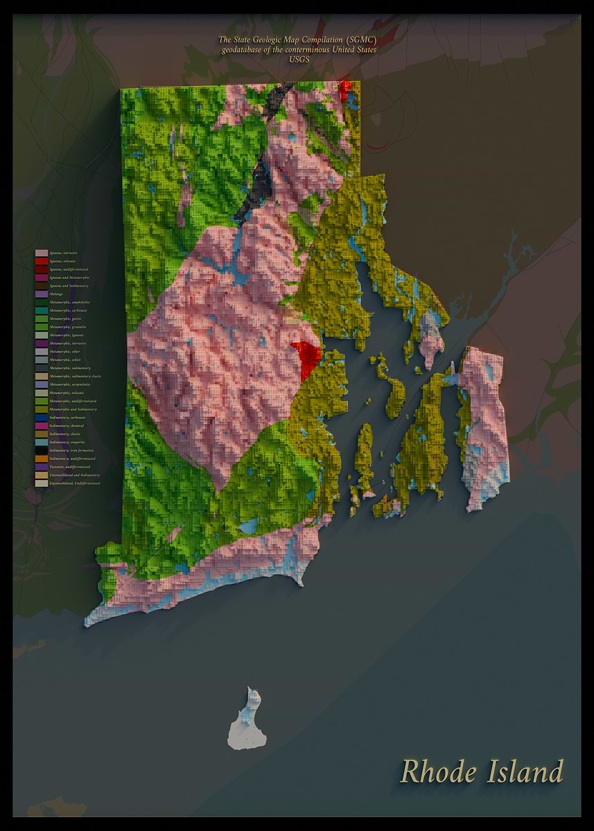 'Rhode Island Geological Map' Poster, picture, metal print, paint by ...