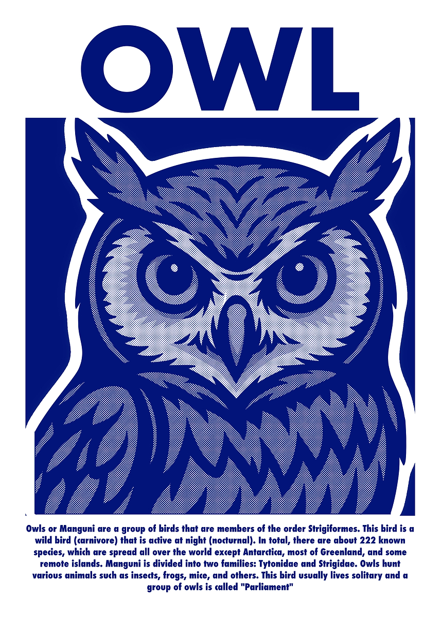 'Blue Owl Illustration' Poster, picture, metal print, paint by D B ...