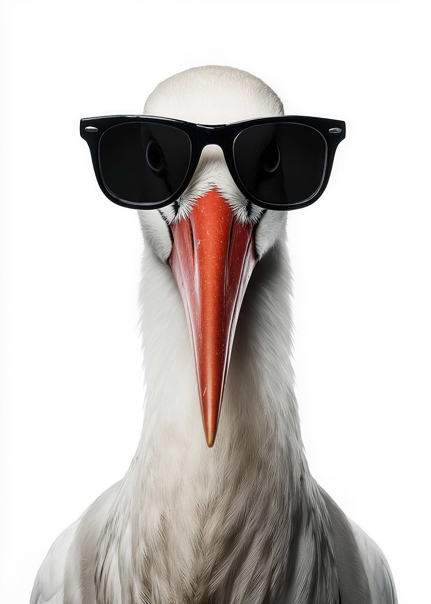 'Cool Stork with Sunglasses' Poster, picture, metal print, paint by ...