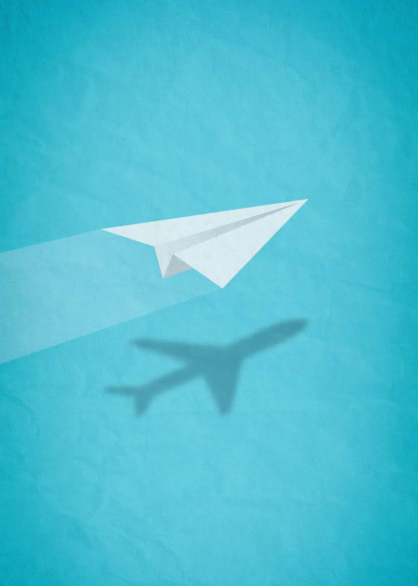 'Paper Airplane Shadow Motivation' Poster, picture, metal print, paint ...