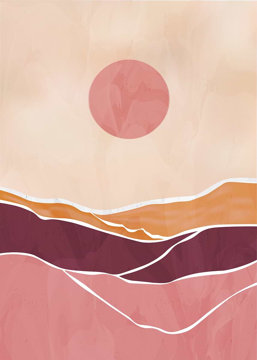 'Abstract Landscape with Sun and Hills' Poster, picture, metal print ...
