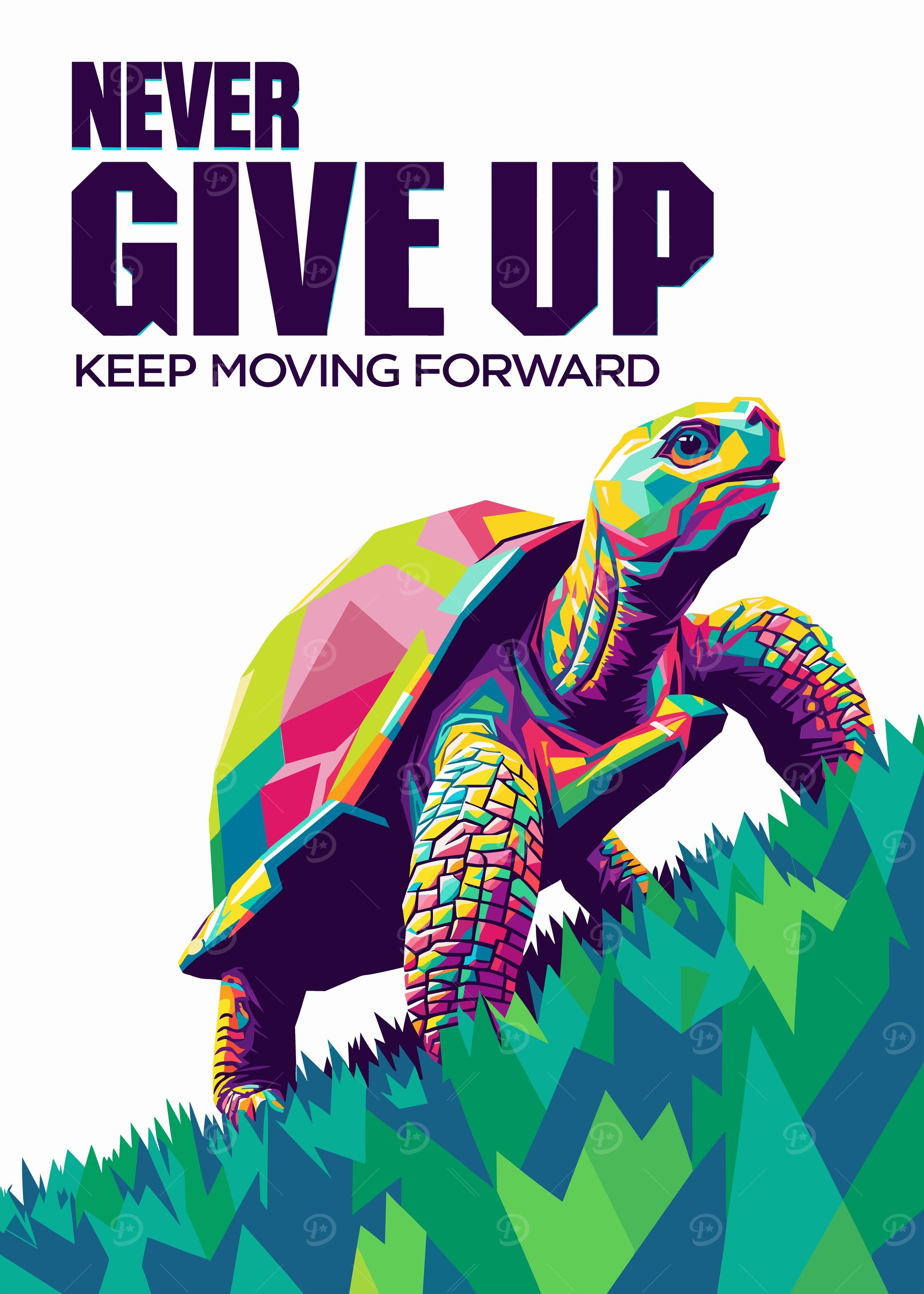 'Colorful Turtle with Motivational Text' Poster, picture, metal print ...