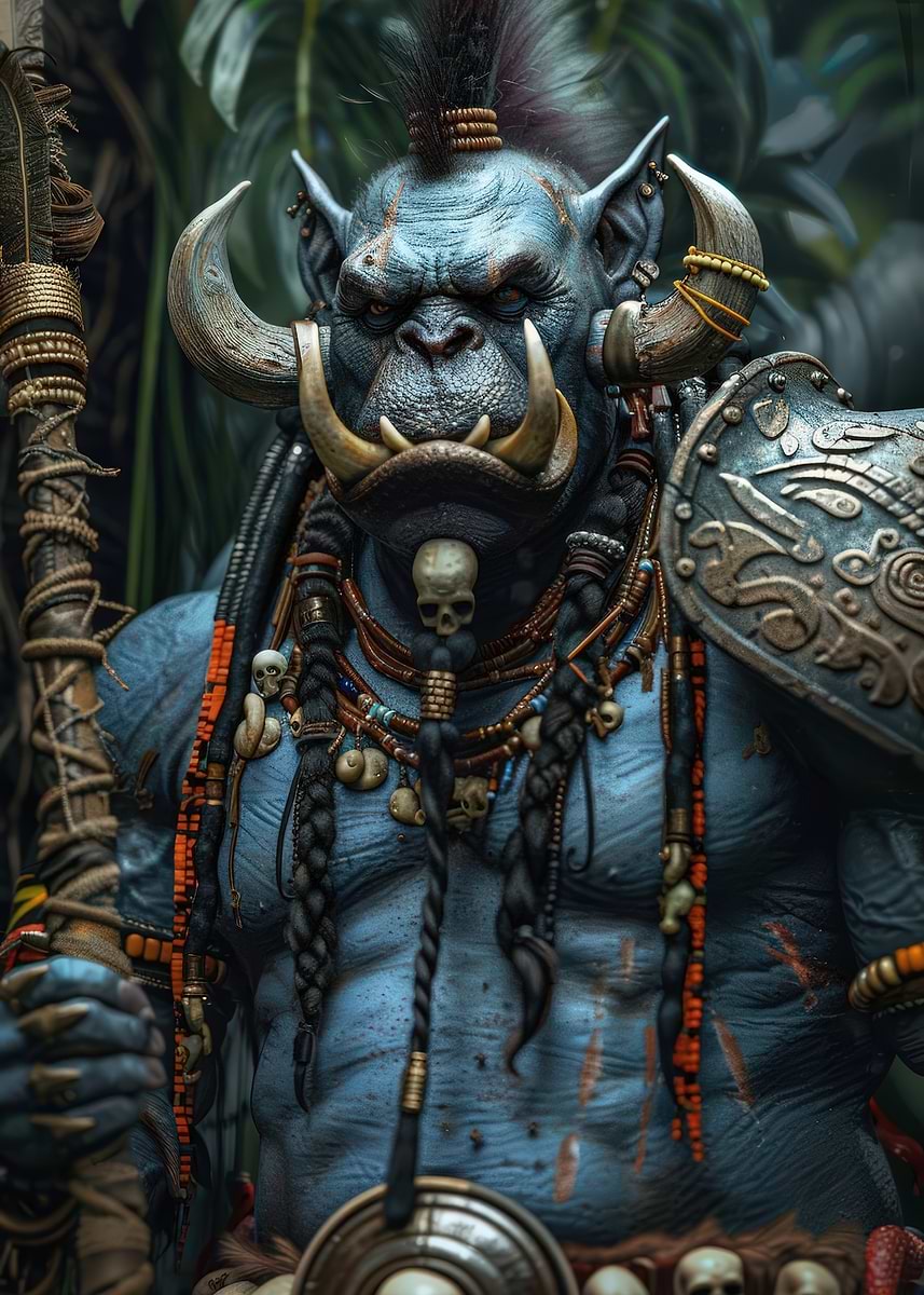 'Blue Orc Warrior with Spear' Poster, picture, metal print, paint by ...