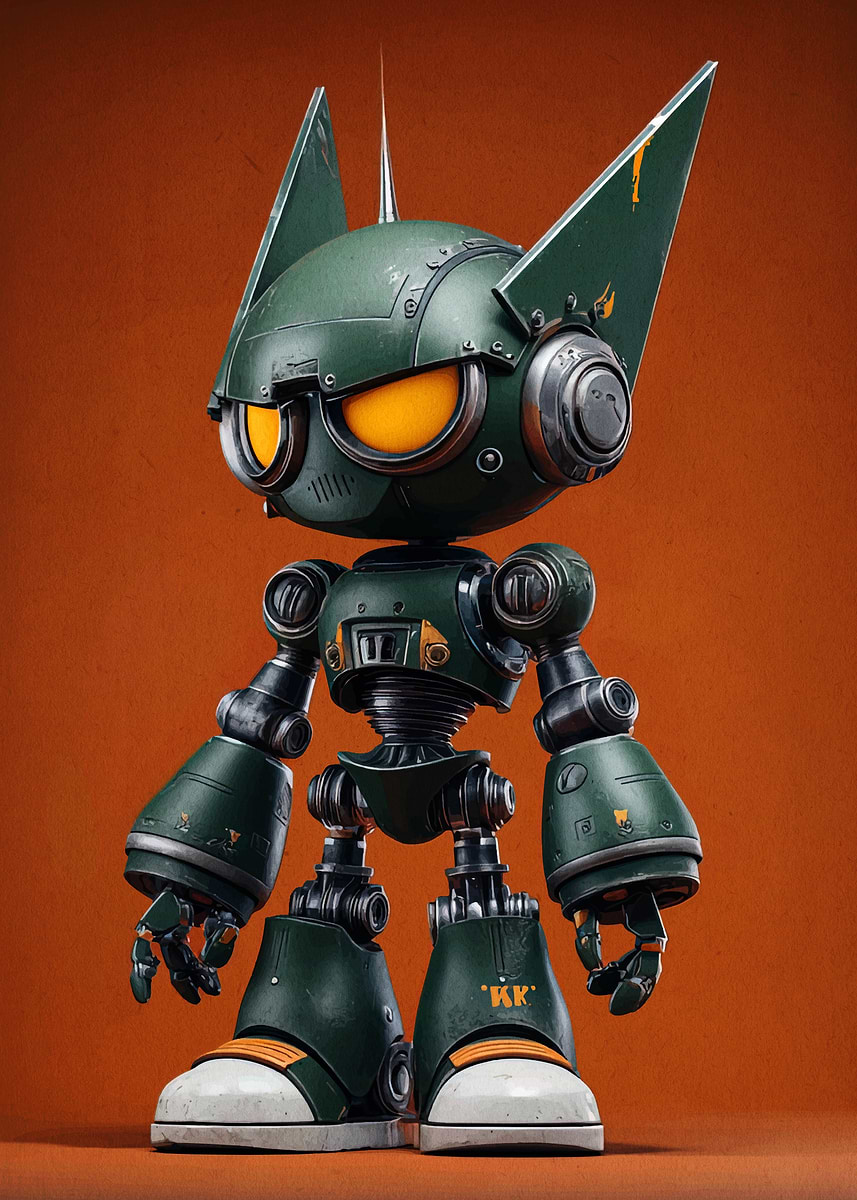 'Green Cat-Like Robot' Poster, picture, metal print, paint by Diane ...