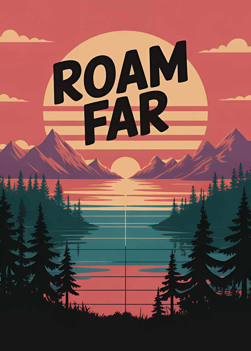 'Roam Far Landscape Illustration' Poster, picture, metal print, paint ...