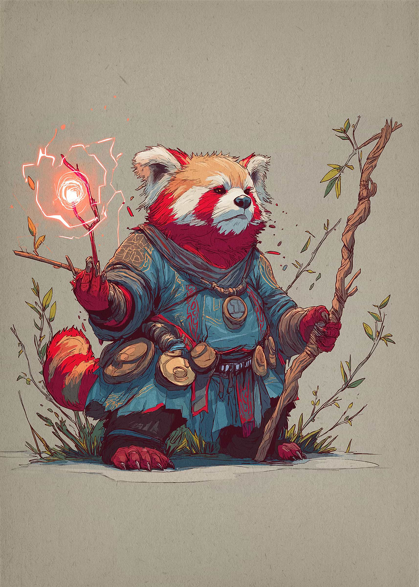 'Red Panda Mage Staff' Poster, picture, metal print, paint by Mylie ...