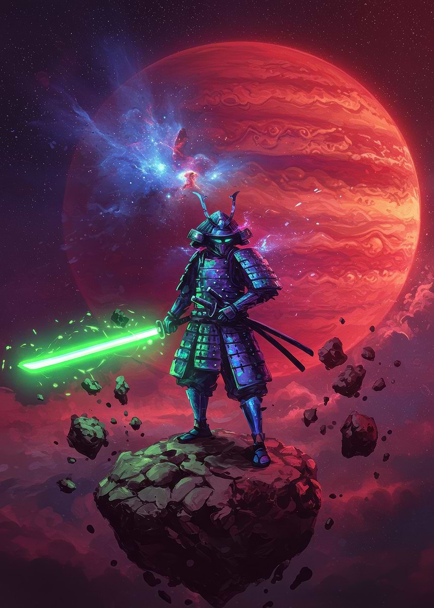 'Space Samurai with Lightsaber' Poster, picture, metal print, paint by ...