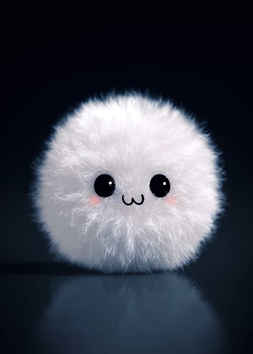 'Cute Fluffy Ball with Face' Poster, picture, metal print, paint by ...