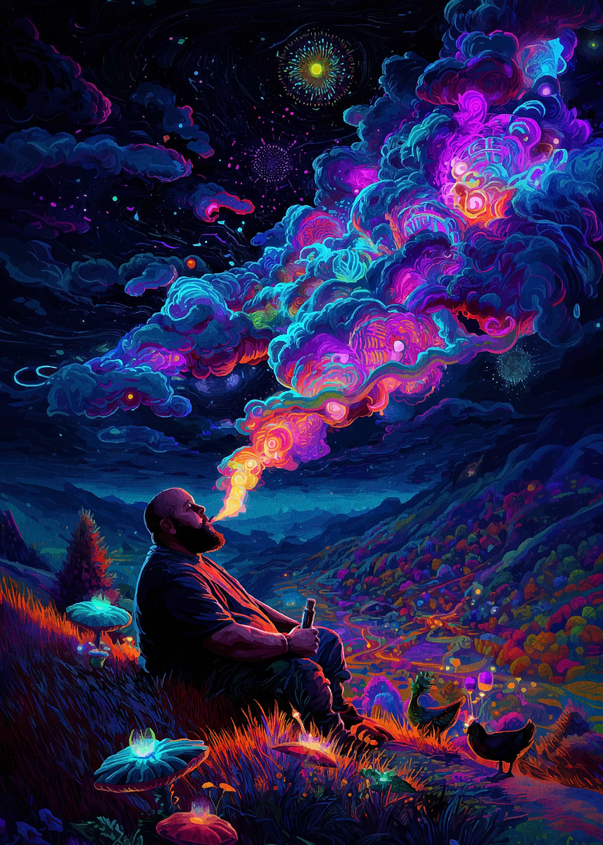 'Psychedelic Vaping in Nature' Poster, picture, metal print, paint by ...