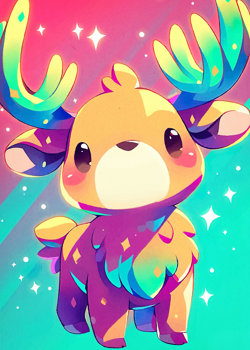 'Cartoon Reindeer Colorful' Poster, picture, metal print, paint by ...