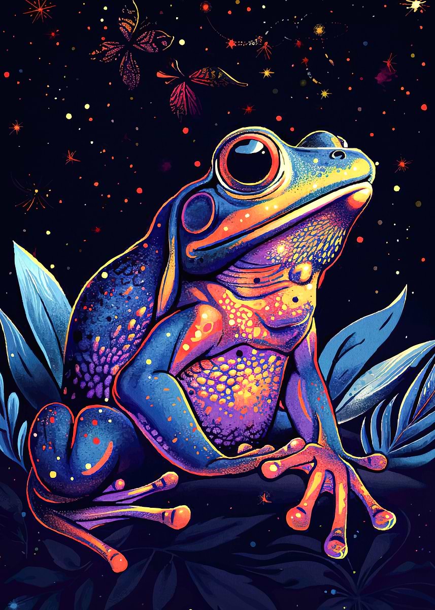'Colorful Frog Animal' Poster, picture, metal print, paint by Huzaifa ...