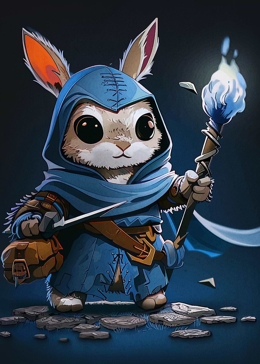 'Adventurous Rabbit with Torch' Poster, picture, metal print, paint by ...