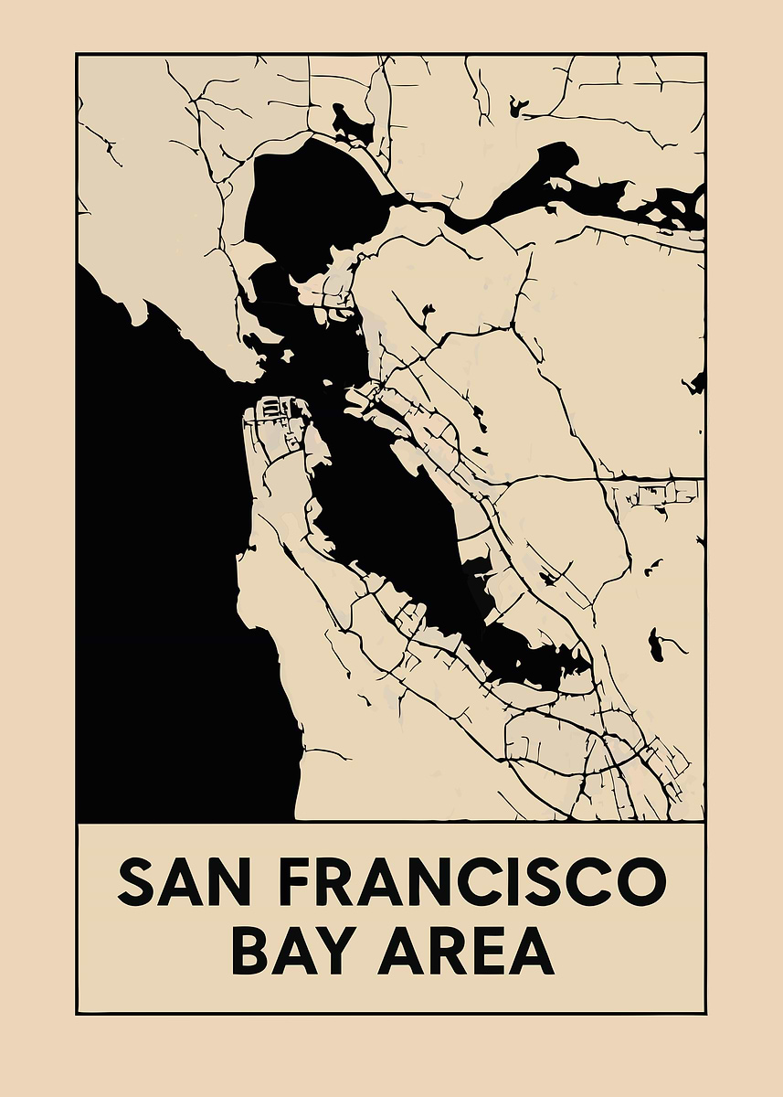 'San Francisco Bay Area Map Art' Poster, picture, metal print, paint by ...