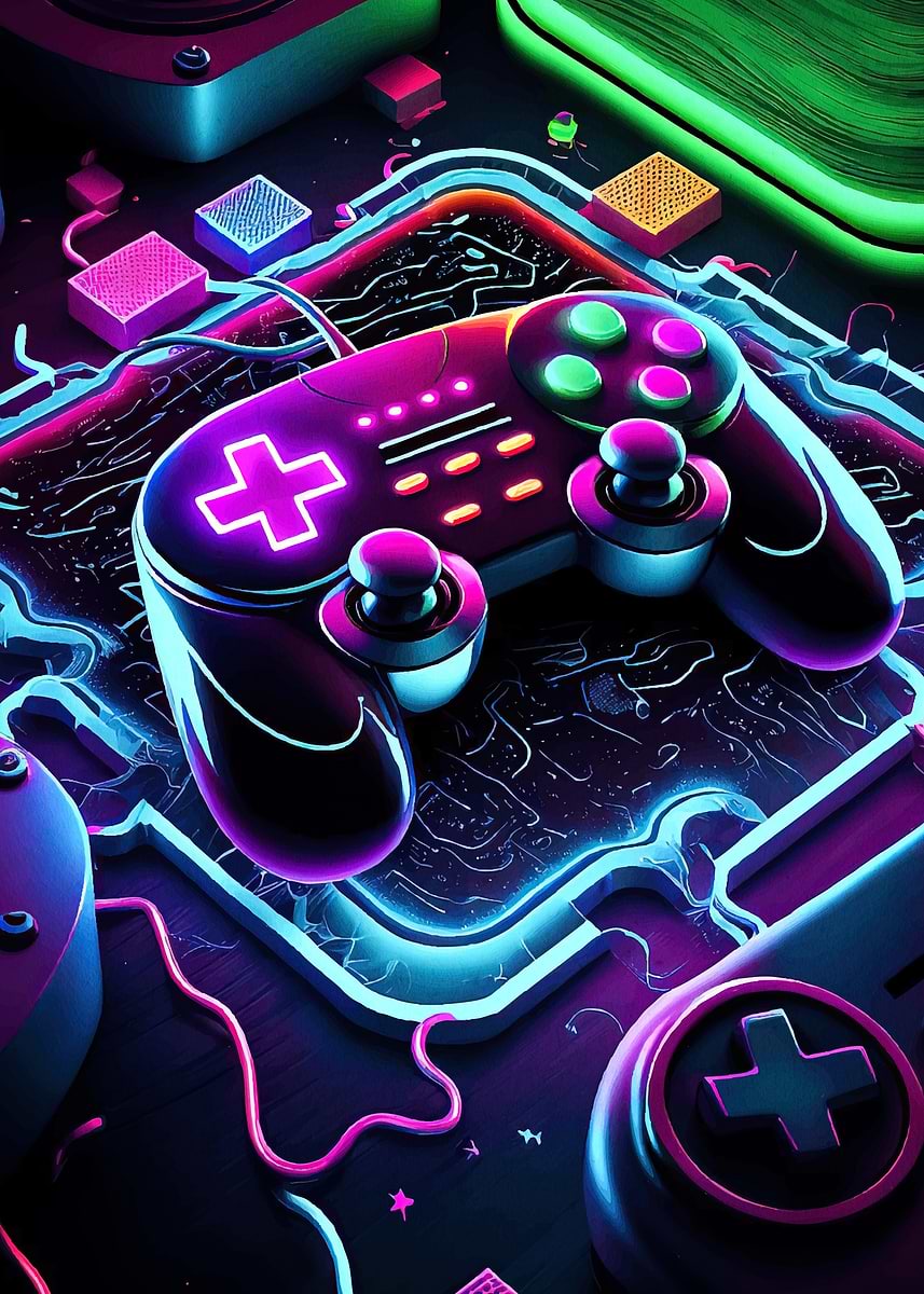'Neon Gaming Controller' Poster, picture, metal print, paint by Lehne ...
