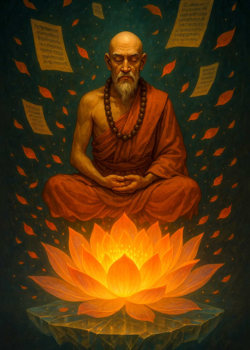 'Meditating Monk with Lotus Flower' Poster, picture, metal print, paint ...