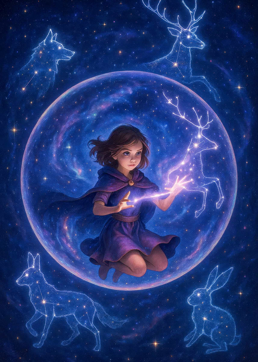 'Celestial Child Conjuring Constellations' Poster, picture, metal print ...