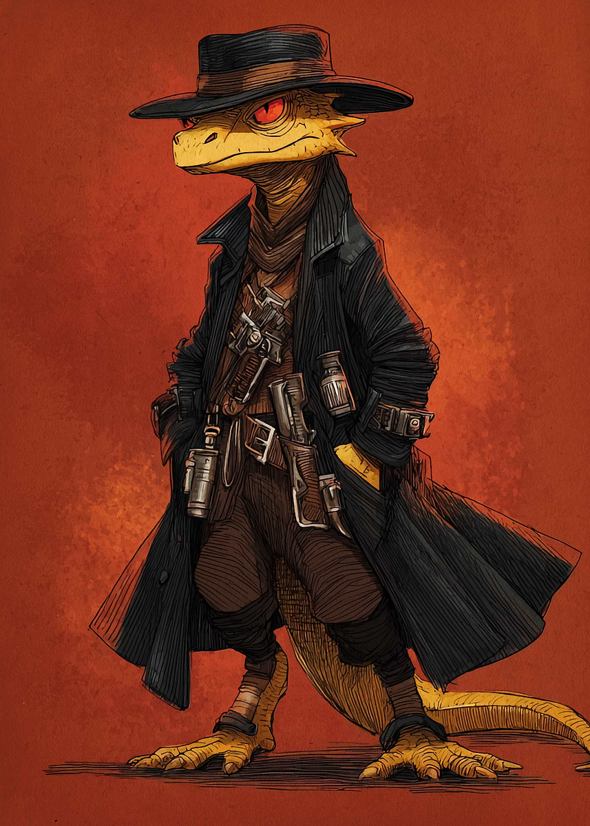 'Lizard Cowboy Character Art' Poster, picture, metal print, paint by ...