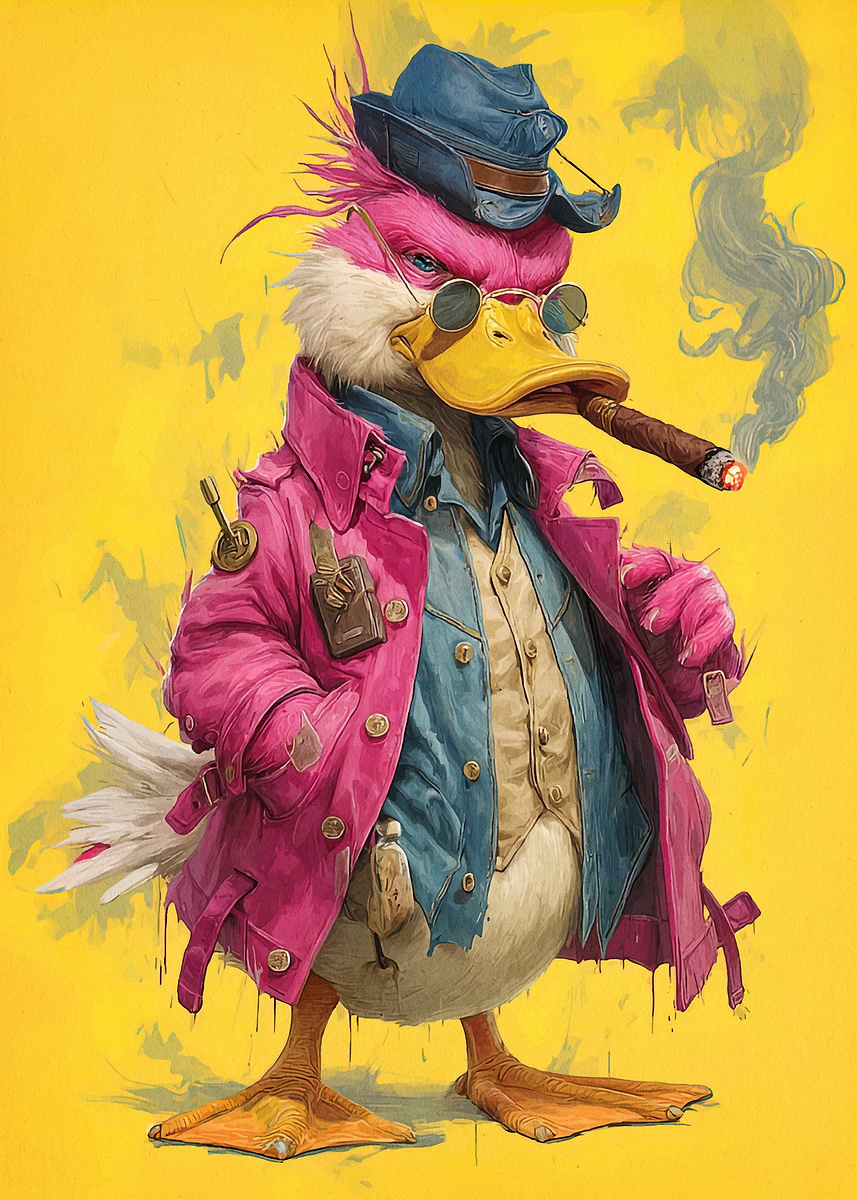 'Duck Detective Smoking Cigar' Poster, picture, metal print, paint by ...