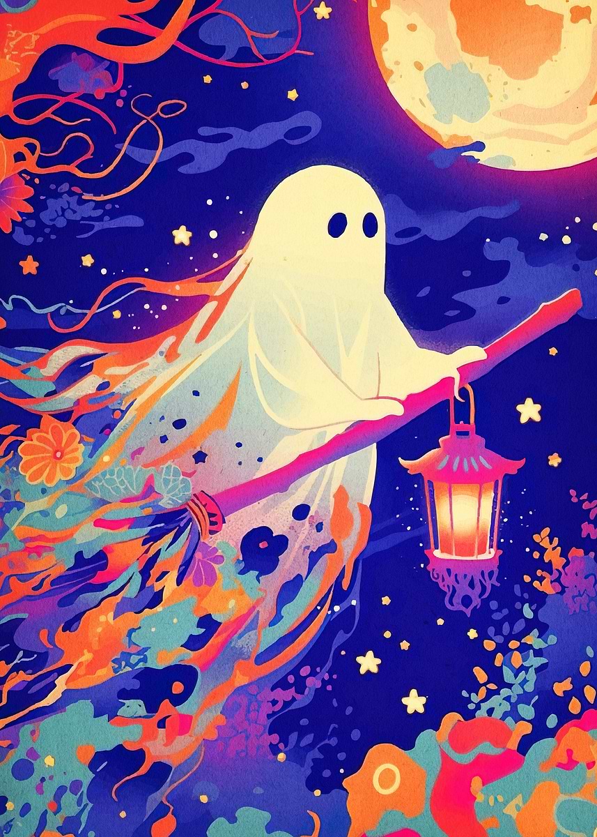 'Ghost Broomstick ' Poster, picture, metal print, paint by ...