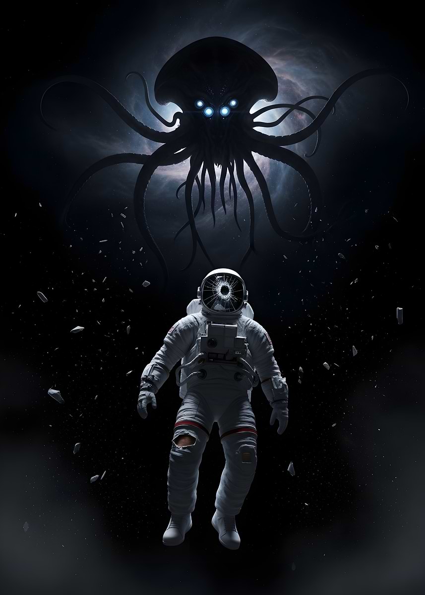'Astronaut and Cosmic Horror Encounter' Poster, picture, metal print ...