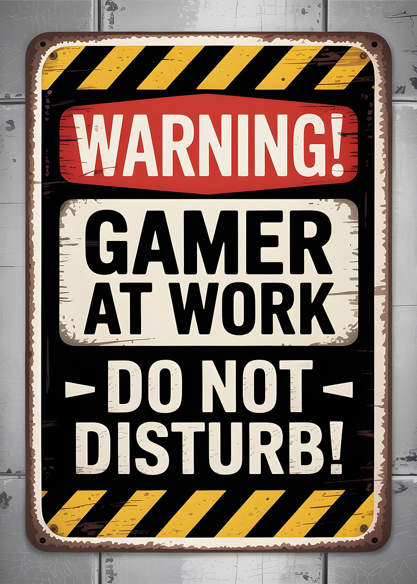 'Warning Gamer at Work Metal Sign' Poster, picture, metal print, paint ...