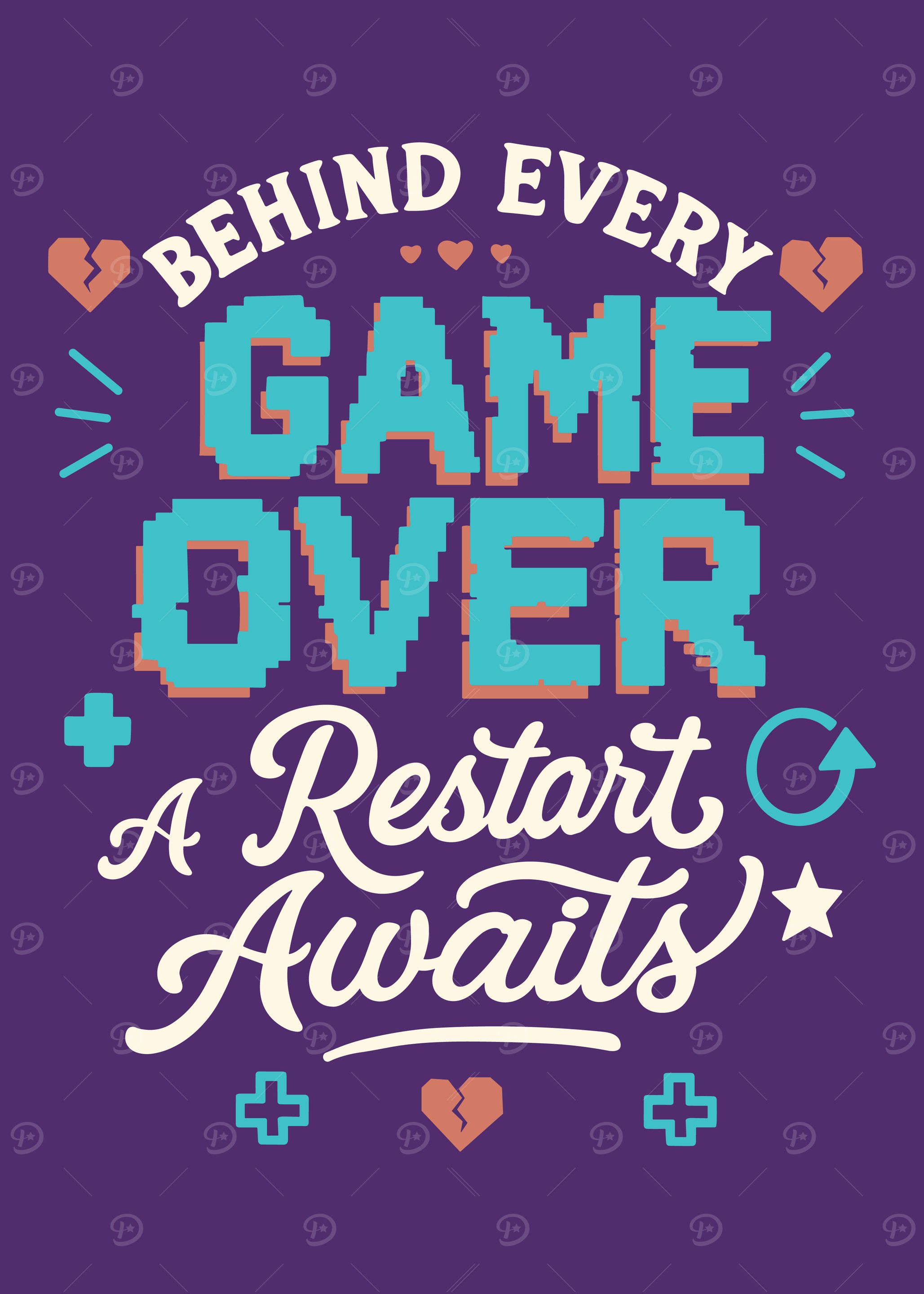 'Game Over Restart Awaits Typography Art' Poster, picture, metal print ...