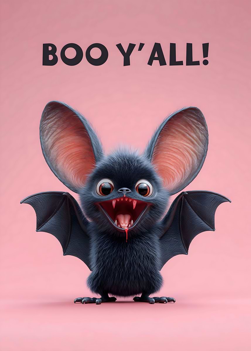 'Boo Y'All! - Cute Halloween Bat' Poster, picture, metal print, paint ...