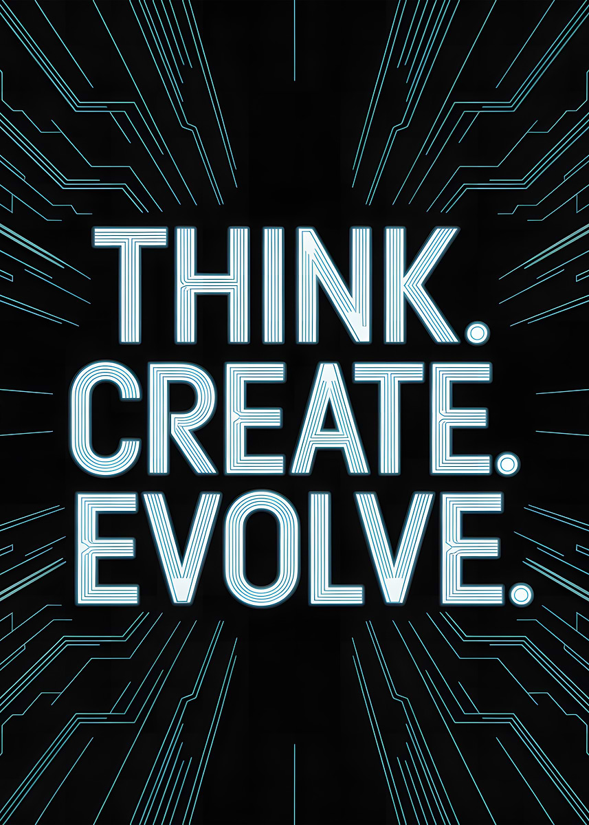 'Think, Create, Evolve - Inspirational Text' Poster, picture, metal ...