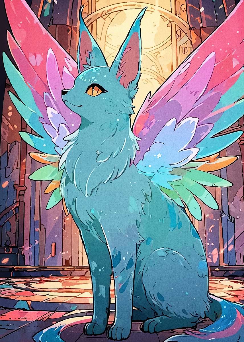 'Winged Feline CreatureAnimal' Poster, picture, metal print, paint by ...