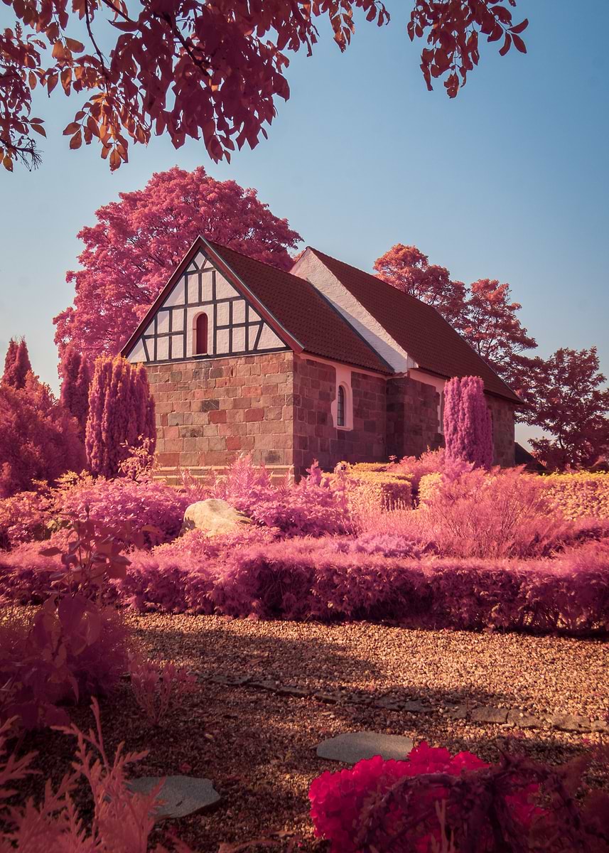 'Pink Church Landscape' Poster, picture, metal print, paint by ...