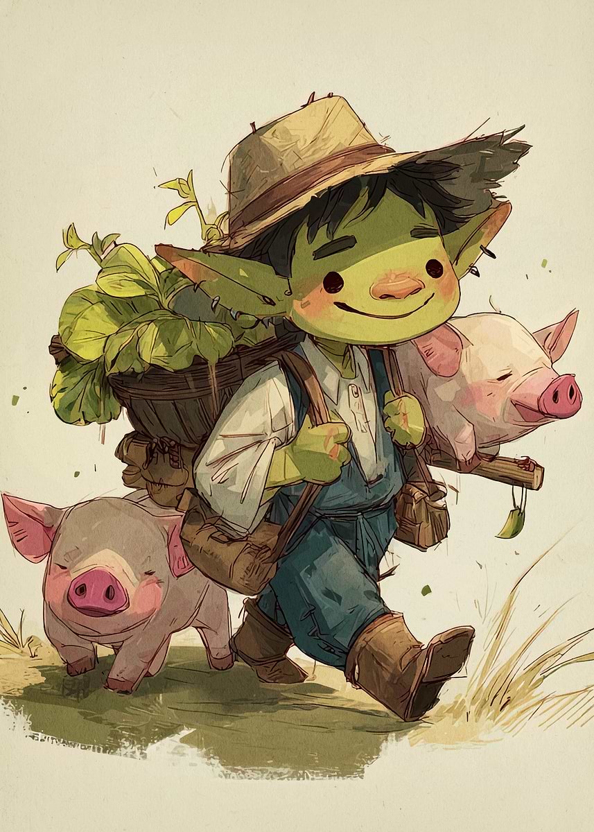 'Goblin Farmer with Pigs Illustration' Poster, picture, metal print ...