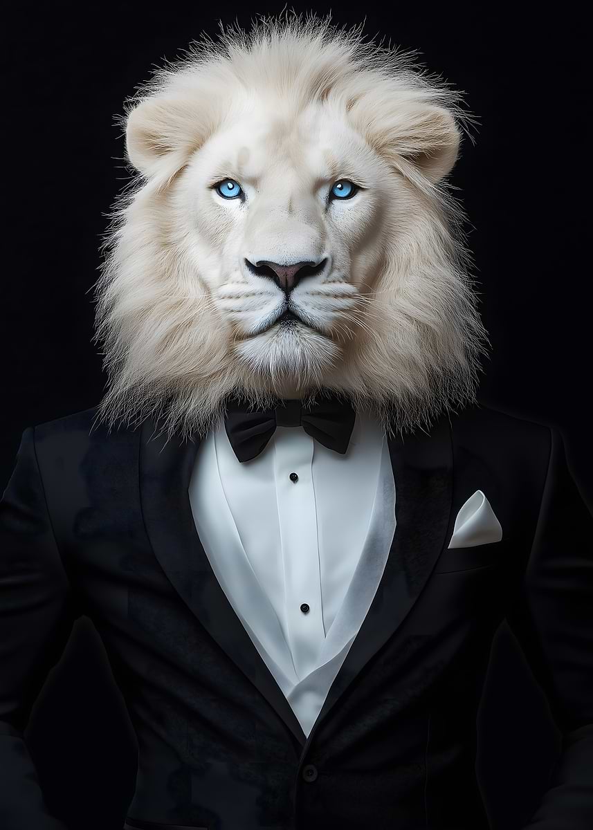 'The Regal Gentleman – White Lion in Tuxedo' Poster, picture, metal ...