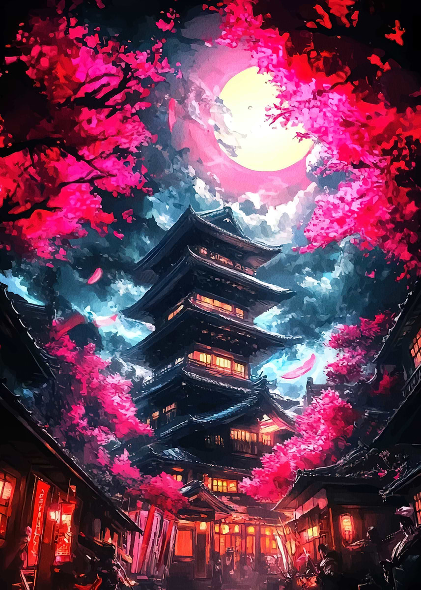 'Japanese Cherry Blossoms' Poster, picture, metal print, paint by ...