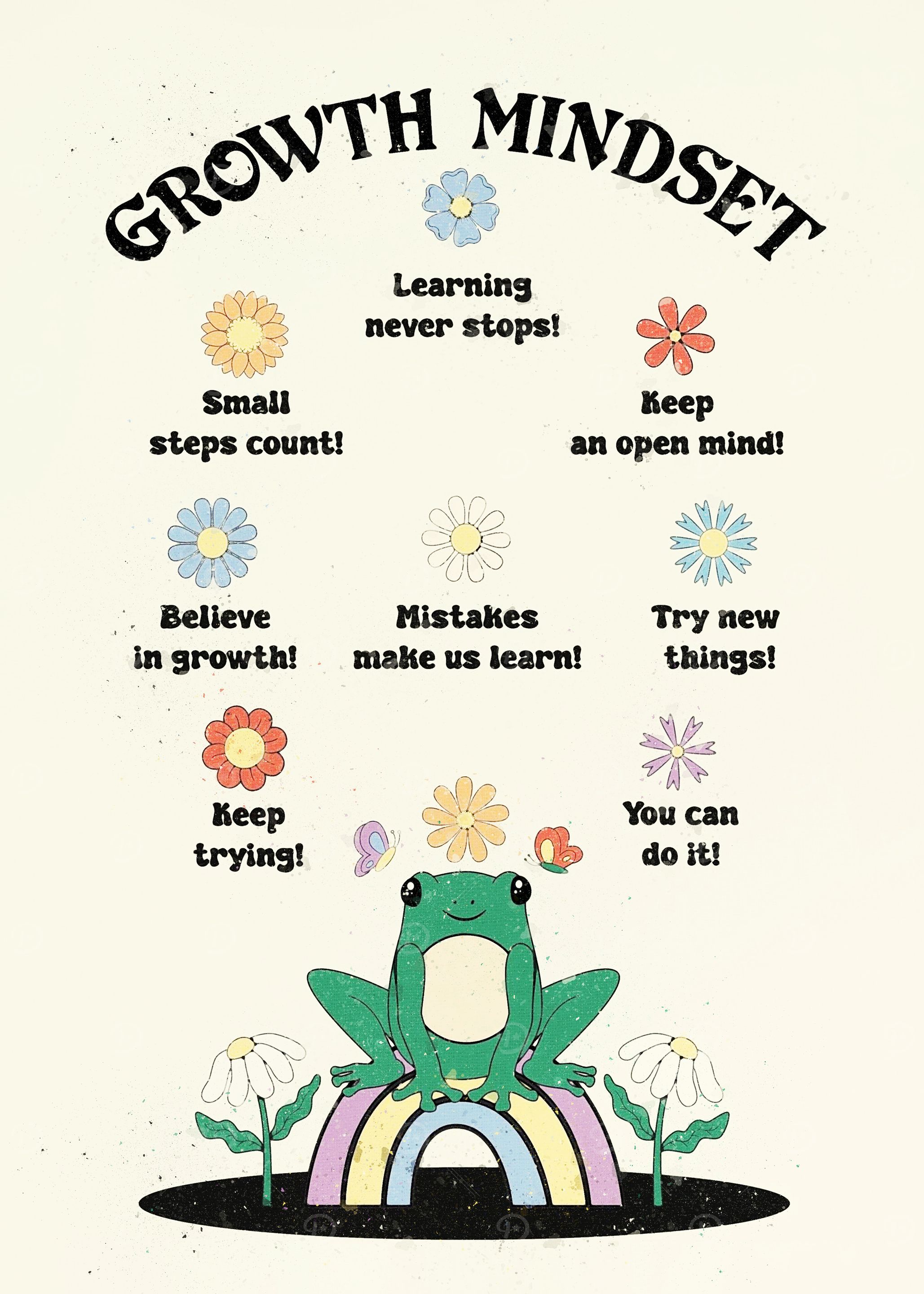 'Growth Mindset Frog on Rainbow' Poster, picture, metal print, paint by ...