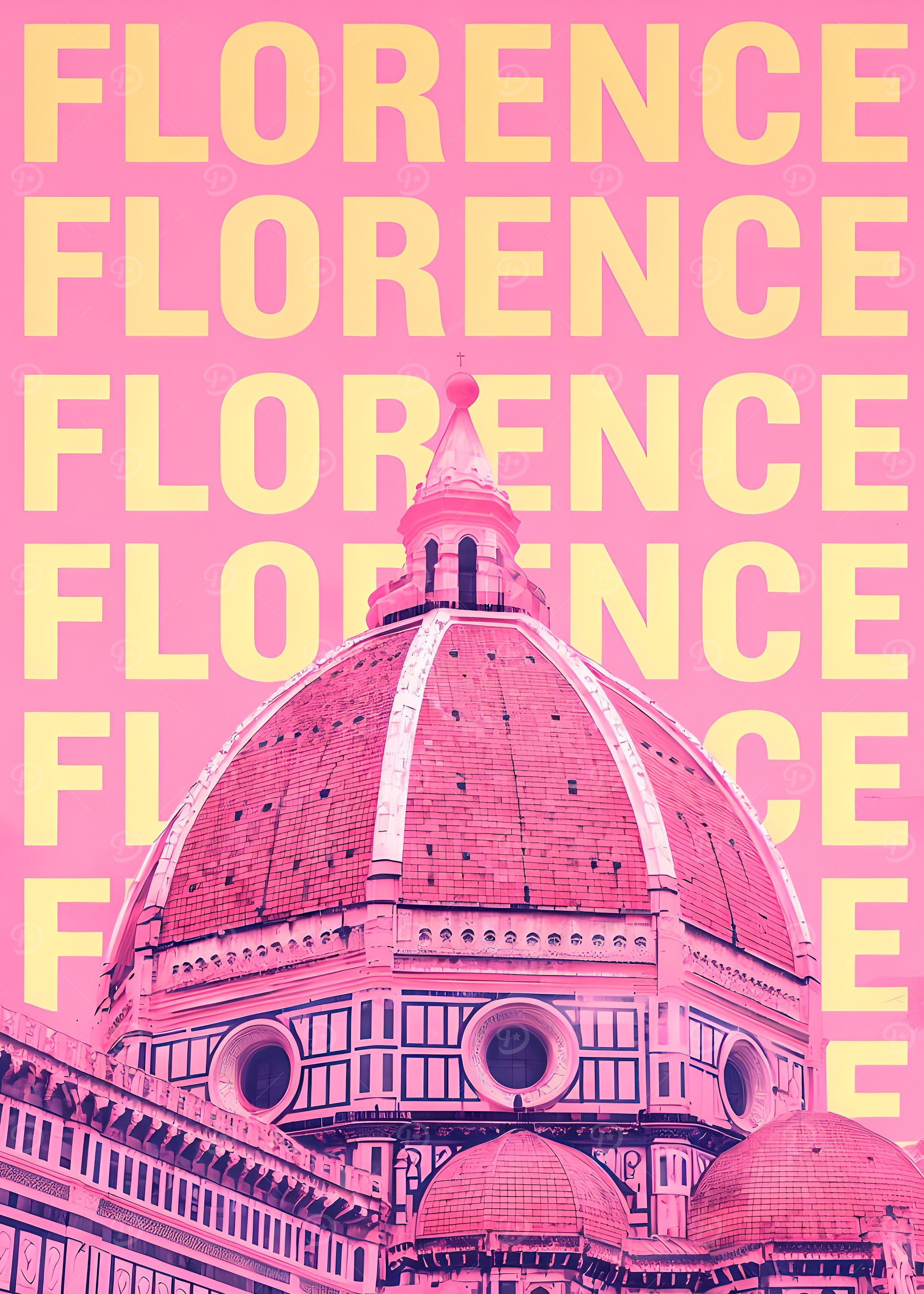 'Florence Cathedral Pink and Yellow Pop' Poster, picture, metal print ...