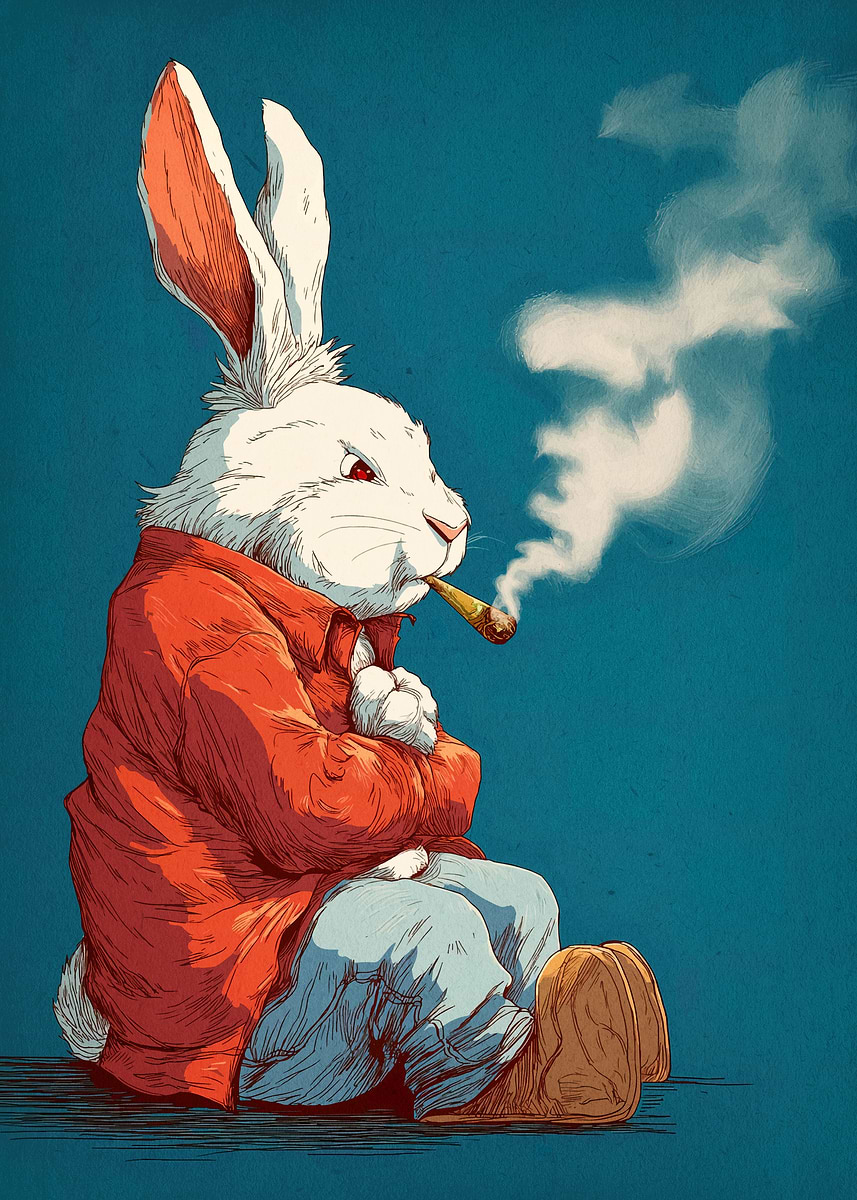 'Smoking Rabbit in Red Jacket' Poster, picture, metal print, paint by ...