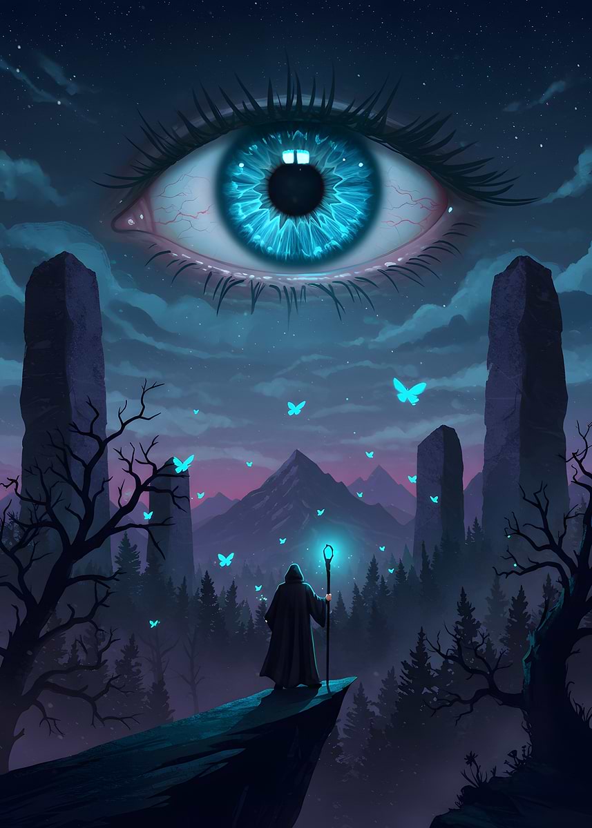 'Wizard, Eye Fantasy Landscape' Poster, picture, metal print, paint by ...