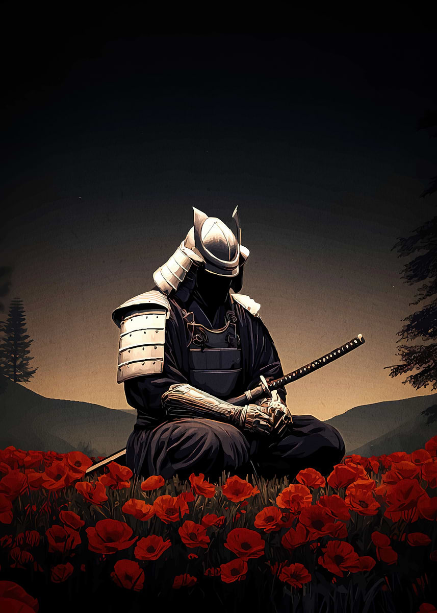 'Samurai Poppy Field Japanese' Poster, picture, metal print, paint by ...